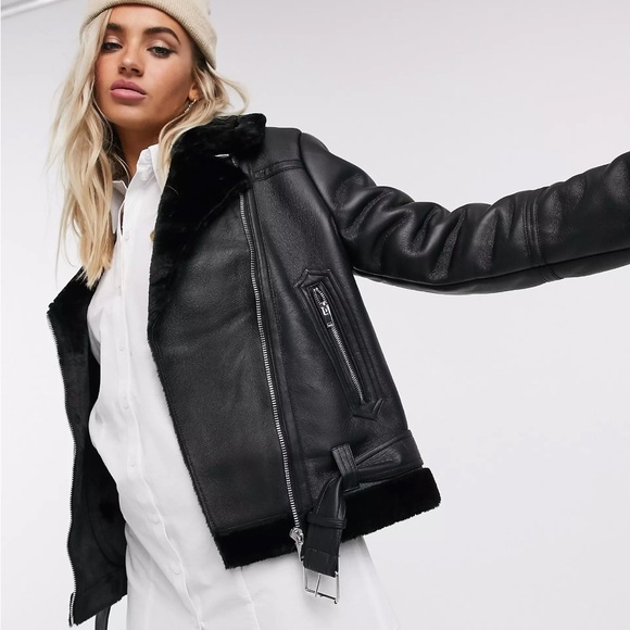 Topshop | Jackets & Coats | Topshop Faux Leather Biker Jacket In Black ...